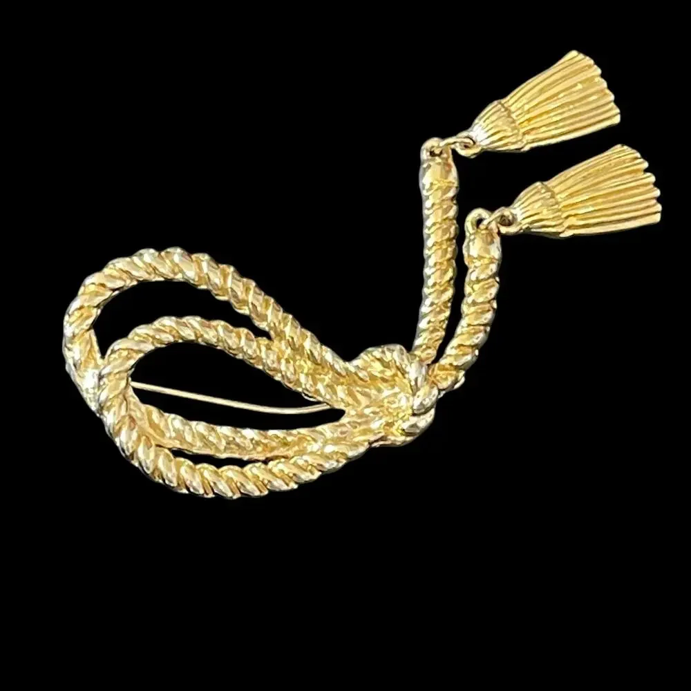 Unknown | Jewelry | Vintage 98s Gold Tone Rope Knot With Tassels Brooch ...